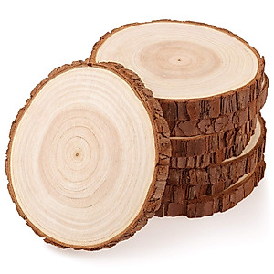 Fuyit Unfinished Wood Slices for Centerpieces, 8Pcs 5.1-5.5 Inch Natural Wooden Round Discs with Bark for Rustic DIY Crafts, Table Base, Wedding Decoration
