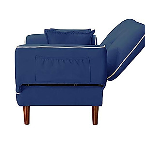 LTT Futon Sofa Bed, Couch Bed, Folding Sofa Bed Chair Dual Purpose Multi Functioning Relax Lounge Sofa Bed Sleeper with 2 Pillows Navy Blue Fabric