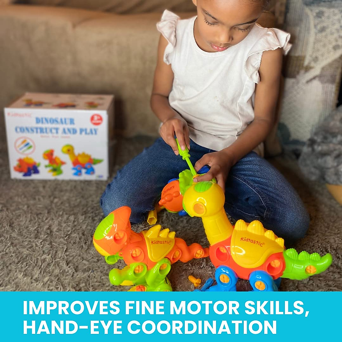 Kidtastic Dinosaur Toys, 106 pcs Take Apart Stem Learning Toys with Screwdriver, Ages 3-6 Year Kids Birthday Gift, Fun Construction for Boys and Girls - Build a Dinosaur, 3 yr Old Toddler Toys