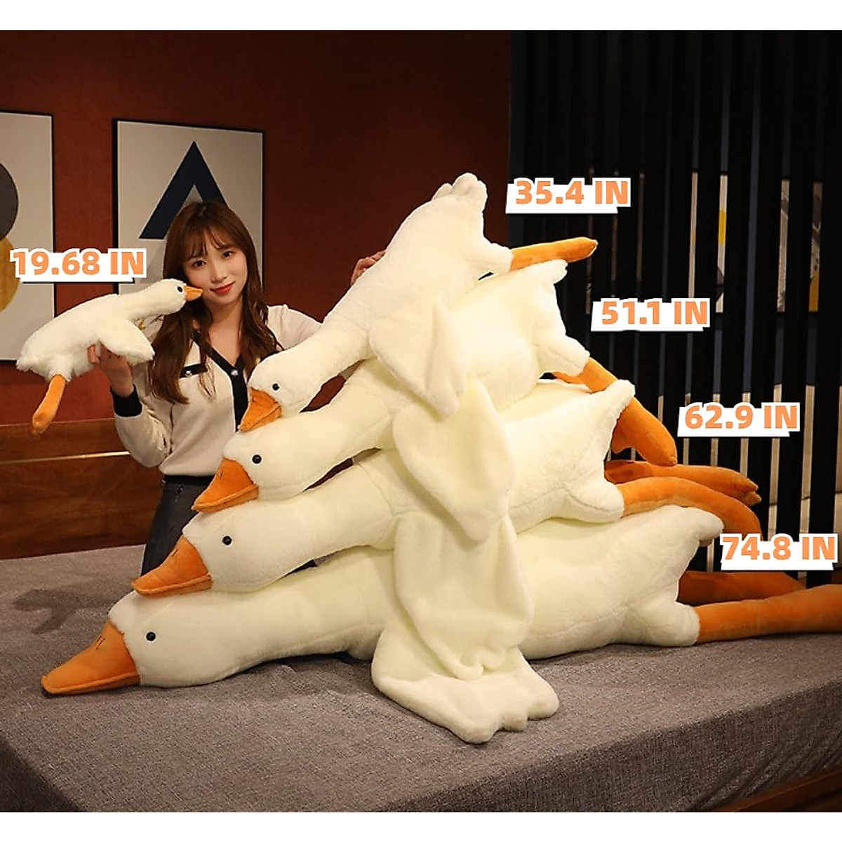 Giant Goose Stuffed Animal, 19.6 Inch Soft White Goose Plush Pillow, Cute Duck Plush Toy Swan Plushie Doll Sleeping Hugging Pillows Gift for Girls Boys