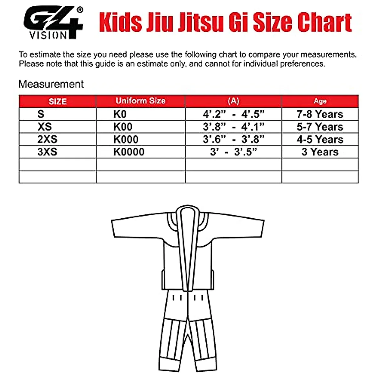 G4 VISION BJJ Kids Jiu Jitsu Gi, Brazilian Jiu Jitsu Uniform, Children Grappling Preshrunk Kimonos Lightweight White Belt (Blue, K0000)