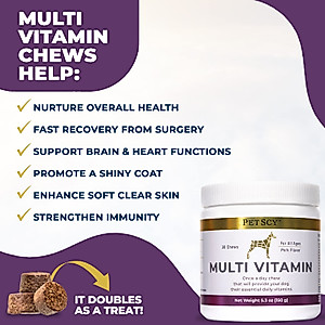 PetScy – Multi-Vitamin Chews, Dog Vitamins Multivitamin Treats, Multivitamin for Dogs of All Ages, Breeds & Sizes, Chewable Dog Vitamins with Omega 3 and Zinc, Pork Flavor, 30 Chews