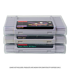 SNES Games Cartridge Protector Compatible for Super Nintendo SNES Games Cartridge - 0.40 MM Thick, Anti-Dust, Acid-Free SNES Super Games Cart, Clear PET Case Protector by EVORETRO (Pack of 25)