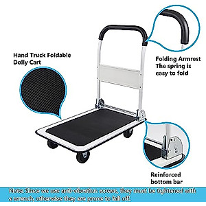 LEADALLWAY Foldable Push Cart Platform Cart 330lbs Capacity 4 Wheels 28.7x18.5x32.3inches White Small Flatbed Cart