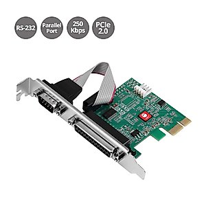SIIG Single Serial Port/RS-232 and Single Parallel Port PCIe Card Compatible with 16C550 UART (JJ-E20311-S1)