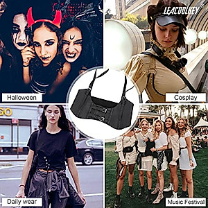 LEACOOLKEY Women Fashion Body Waist Belt Black Steampunk Underbust Corset Belt for Dress Halloween Costume