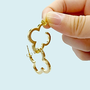 Clover Leaf Earrings, ETREM 14K Gold Plated Lucky Clover Earrrings for women & Girls (Made in Korea) Quality Cuff Earrings Huggie Stud Hoop Earrings for Women Nickel free