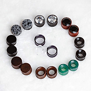 TBOSEN 20 pcs Set Mixed Stone Ear Plugs Wood Tunnels Double Flare Saddle Stretching Gauges Expander Body Piercing Set Gauge 2g - 5/8 inch