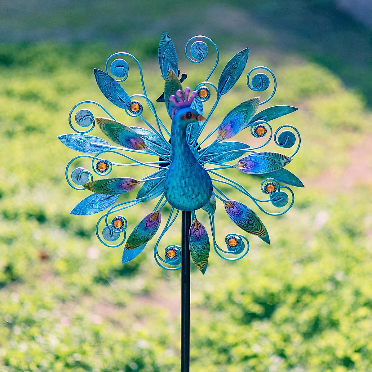 Stargarden 58 Inch Peacock Wind Spinner-Double Wind Sculpture Metal Windmill for Garden Patio Yard Decor