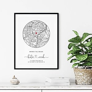 Custom Where We Met Map Print, The Night We Met, Personalized Anniversary Wedding Valentine's Gift for Her & Him - Canvas 1.5" Poster