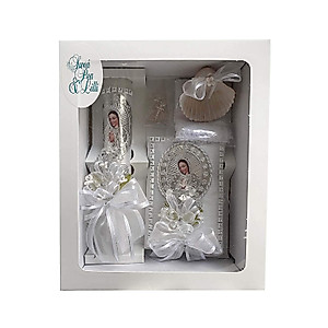 SWEA Pea & Lilli White Virgin Mary Baptism Candle Set Kit for Christenings with Shell and Favors