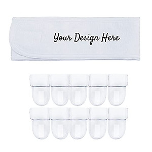 TOPTIE 10 Pack Custom Facial Spa Headband - Add Your Own Design, White Makeup Headband with Magic Tape