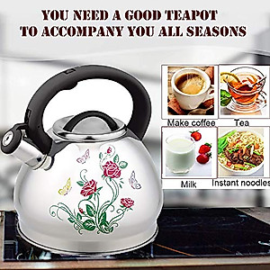 Tea Kettle for Stovetop Whistling Teakettle Tea Pot - 3L Food Grade 304 Stainless Steel Color Changing Stove Top Teapot with Cool Handle,Loud Whistle And Anti-Rust,Suitable for All Heat Sources (Rose)