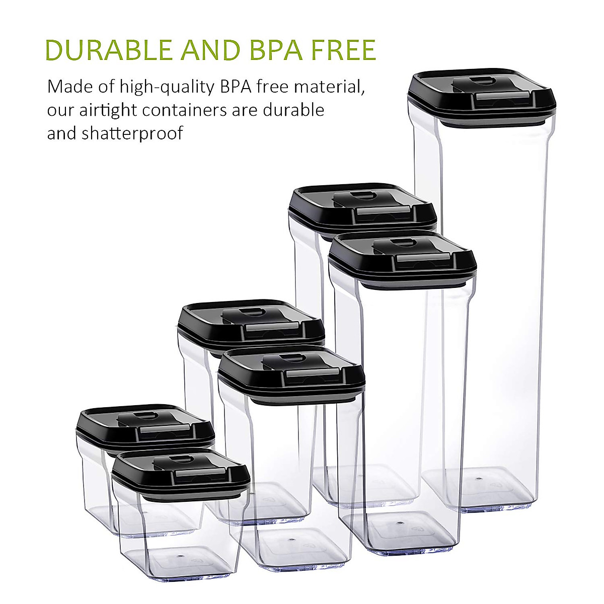 Airtight Food Storage Containers, Vtopmart 7 Pieces BPA Free Upgraded Plastic Canisters with Improved Durable Lids - for Kitchen Pantry Organization and Storage - Include 24 Labels,Matt black
