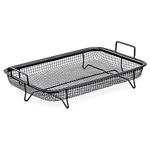 Navaris Air Fry Oven Tray - Grill Rack for Oil Free Frying - Roasting Chips Nuggets Meat Fish - Air Fryer Oven Basket for Vegetables - Non-Stick Frying Grill Basket - Black