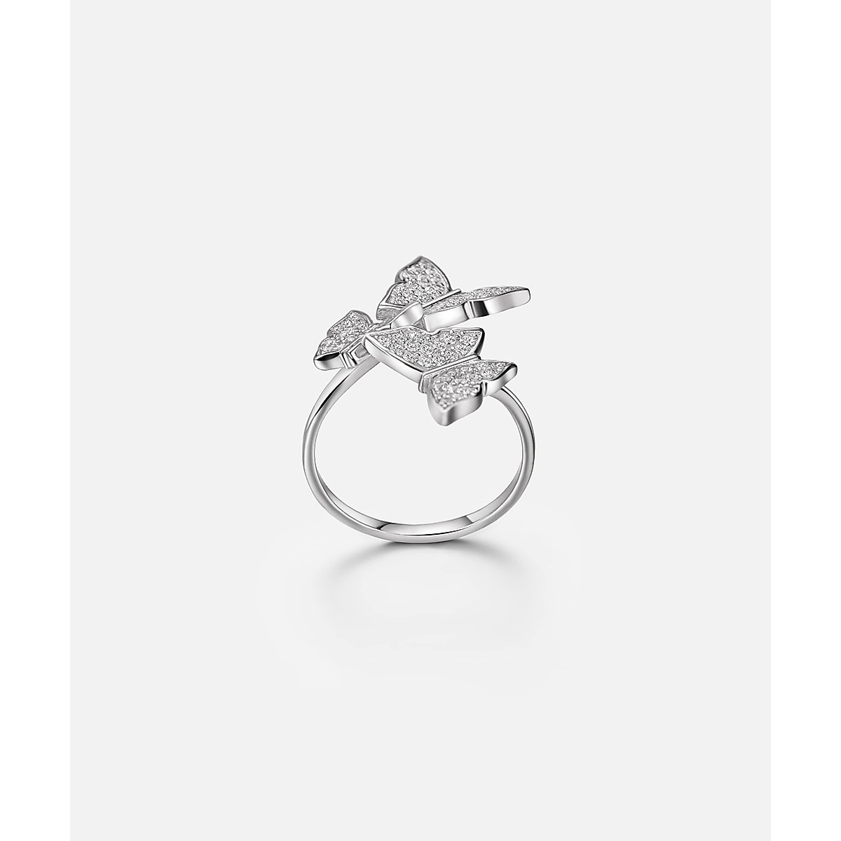 Michooyel S925 Cubic Zirconia Butterfly Adjustable Ring CZ Sterling Silver Finger Ring Statement Ring for Women