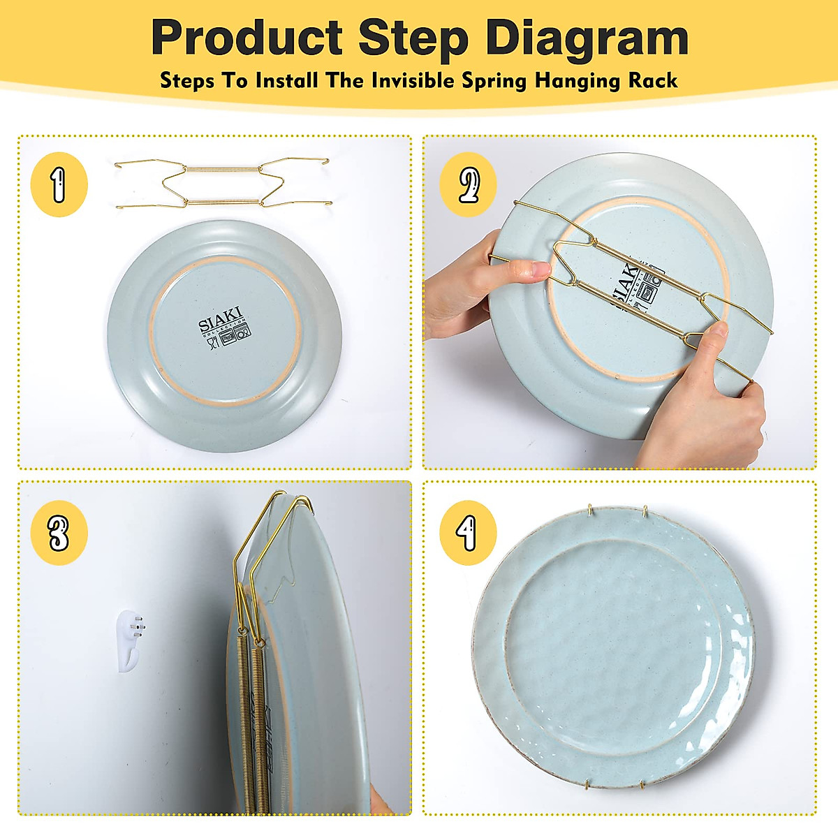 36 Pieces Plate Hangers 6/8/10 Inch Wall Plate Holder Stainless Steel Platter Wall Hanger Invisible Decorative Wire Plate Hangers Holders with 36 Pcs Wall Hooks 144 Pcs Tip Protectors for Antique Art