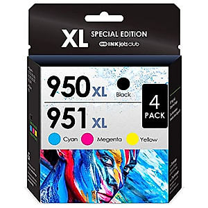 INKjetsclub Compatible for HP 950XL / 951 XL (4 Pack) Ink Cartridges. Works with OfficeJet 8600, OfficeJet Pro 251dw, 276dw, 8100, 8610, 8620, 8625, 8630 Printers.