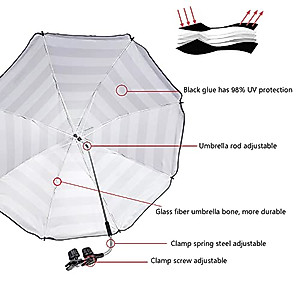 STARRY CITY Chair Umbrellas with Universal Adjustable Clamp,Clip on Parasol Sun Shade for Patio Beach Wheelchairs Golf Carts