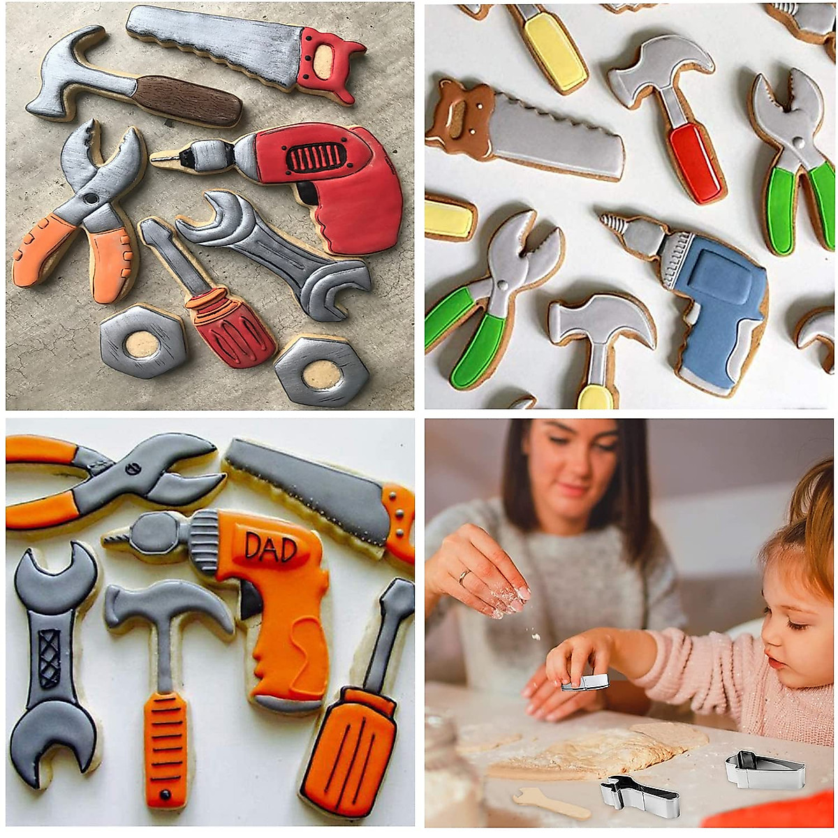 Construction Tool Cookie Cutter Set of 9 - Hammer Pliers Screwdriver Safety Helmet Hard Hat Wrench Spanner Drill Scissor Hardware Tools Cookie Cutters Shapes Molds for Kids Labor Day Party Supplies