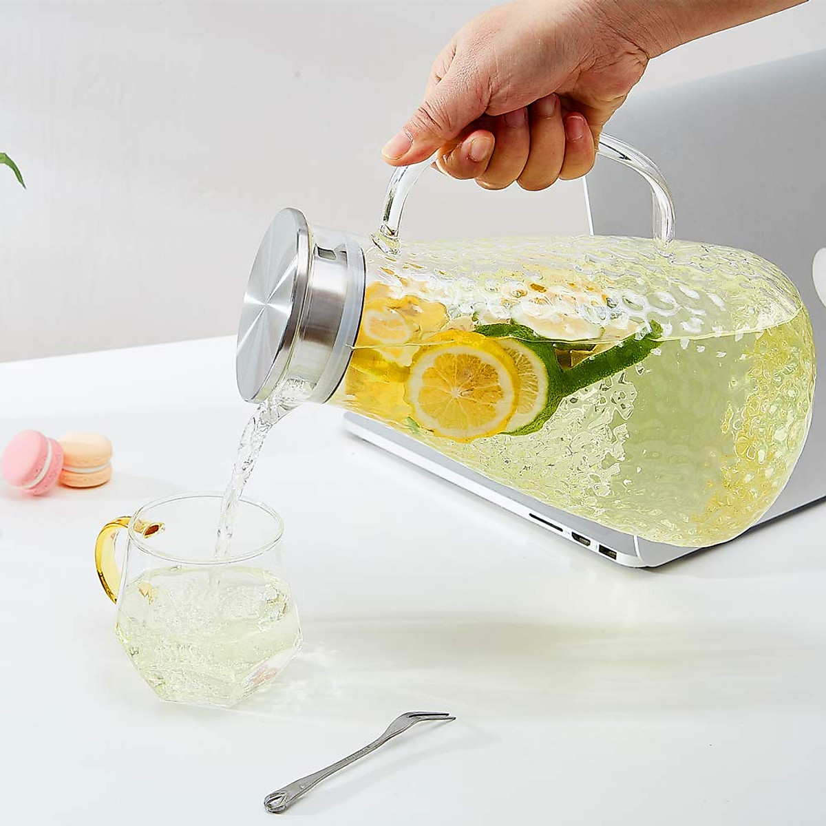 Karafu Glass Pitcher with Lid, Safe Packing, 78 Oz Heat Resistant Water Jug for Hot/Cold Water, Ice tea and Juice Beverage Clear