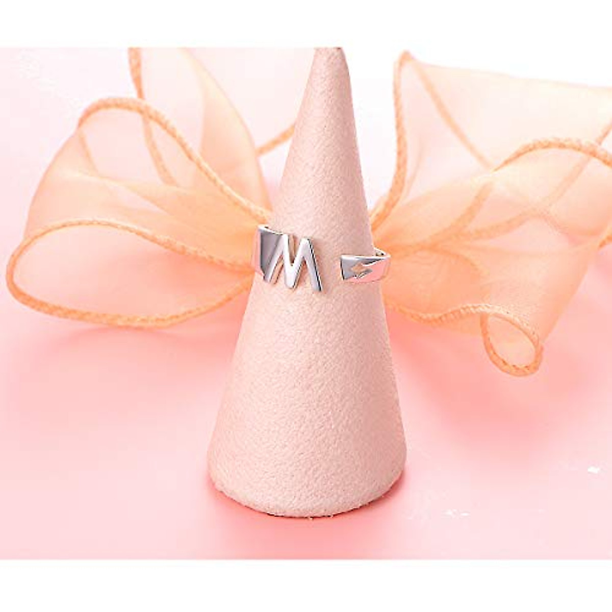 FLYOW 925 Sterling Silver Stacking Initial Letter and Lucky Star Ring Alphabet Adjustable Open Rings Engraved Always in my heart, Great Gift for Women Teen Girls (M)