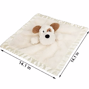 BEILIMU Dog Security Blanket Soft Lovey Baby Stuffed Animal with Satin Backing for Newborn Boys and Girls, Lovely Unisex Puppy Snuggle Toy, Khaki 14 Inch