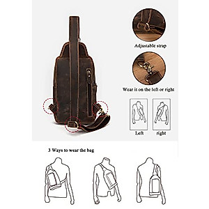 Le'aokuu Outdoor Casual Travel Hiking Tea Crossbody Chest Sling Bag Rig One Shoulder Strap Bag Backpack For Men Male Real Leather 1315 (A Brown)
