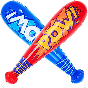 ArtCreativity 20 Inch Pow Inflatable Baseball Bats, (Pack of 12), Baseball Goodie Bags Favors & Superhero Birthday Boy Party Favors, Inflatable Toys for Kids, Carnival Party Prizes for Kids