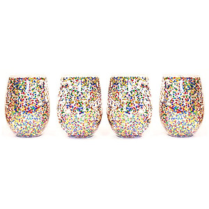 Wild Eye Designs Double Wall Insulated Wine Borosilicate Glass, Rainbow Confetti Set of 4pcs Small 13 fl oz
