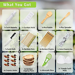 29 PCS Sushi Making Kit,DIY All In One Sushi Bazooka Maker with Bamboo Sushi Mat,Bamboo Chopsticks,Spreader, Sushi Knife,Cotton Bag,Sauce Dishes,Perfect for Beginners and Professionals