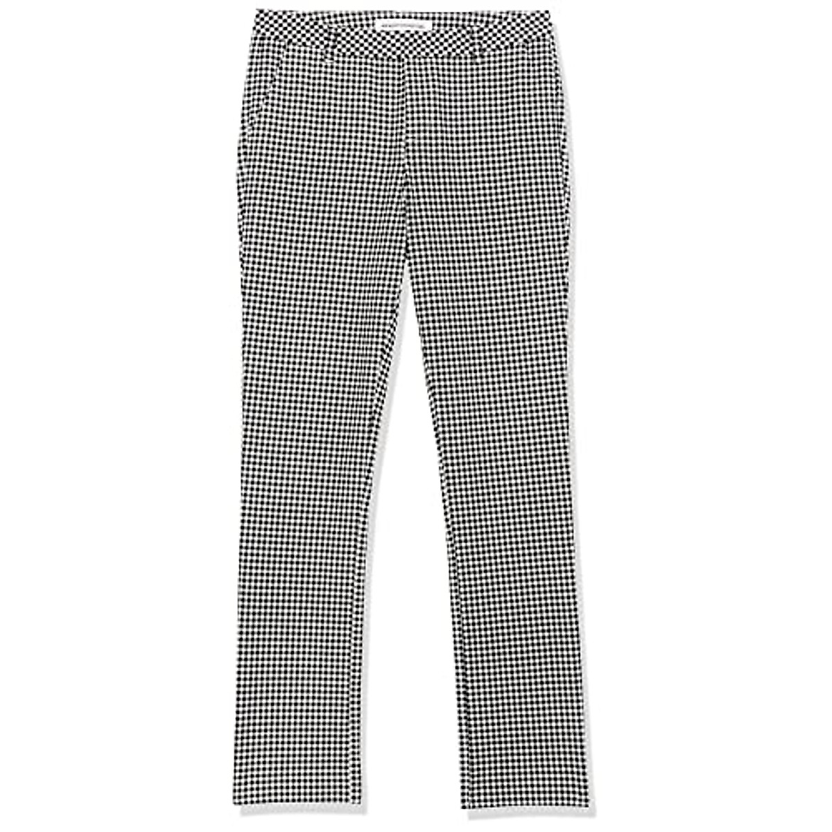 Amazon Essentials Women's Bi-Stretch Full Length Straight Leg Pant, White/Black, Gingham, 14