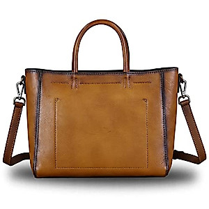 Genuine Leather Top Handle Handbag for Women Retro Satchel Vintage Cowhide Handmade Crossbody Handbags Purse Hobo Bag (Brown)