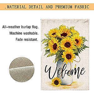Hexagram Sunflower Arrangement Vase Welcome Garden Flag Double Sided,Burlap Summer Fall Farmhouse Outdoor Welcome Garden Decor,Small Garden Flag 12x18 Prime