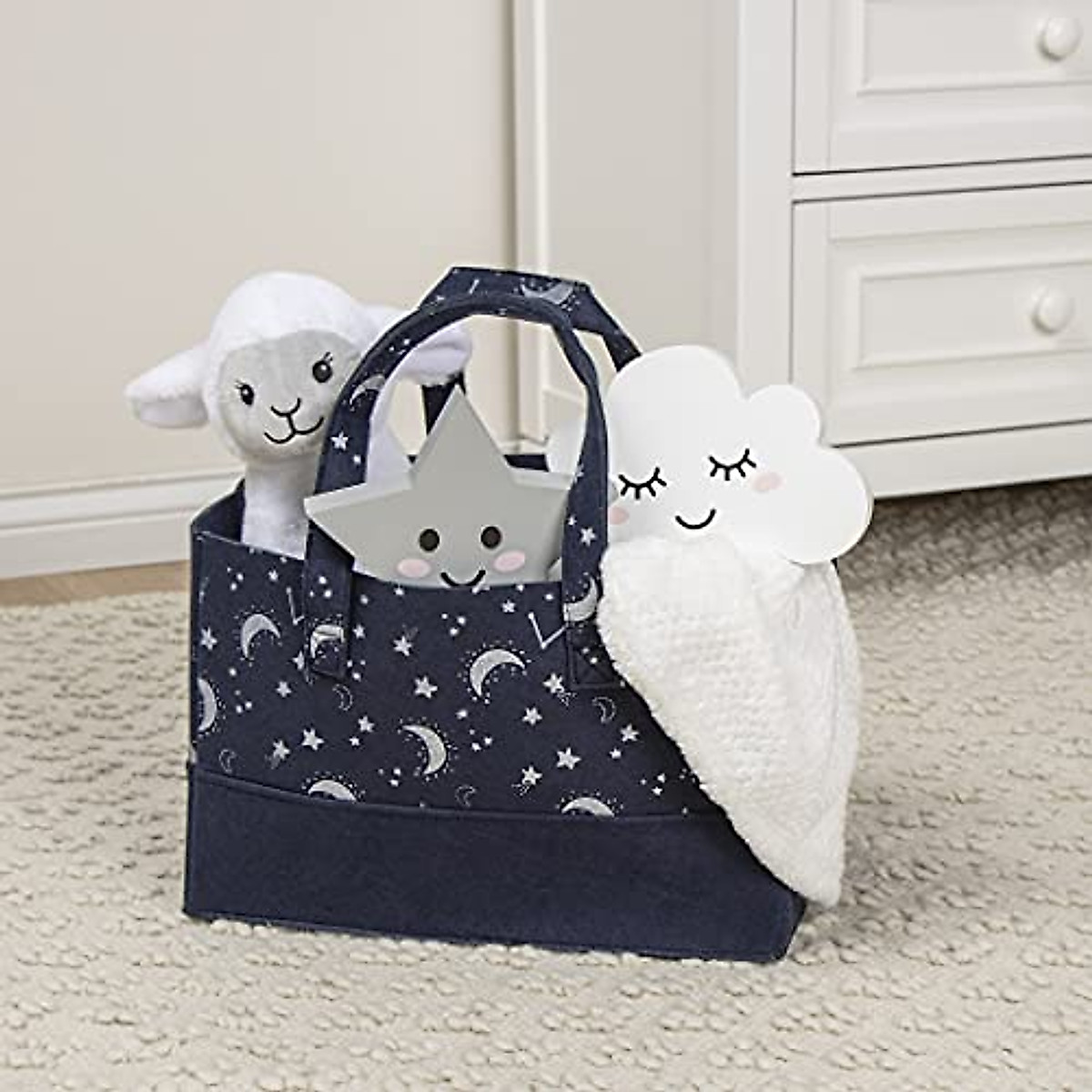 Constellation Felt Essential Storage Tote; Navy, White; Collapsible; Two Handles; 15 in x 10 in x 10 in