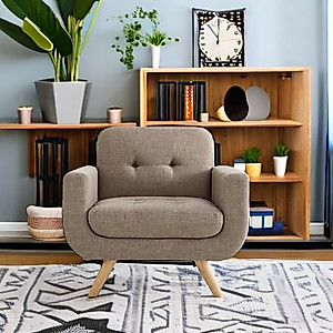 Rosevera Rylee 30”Accent Fabric Upholstered Arm Tufted Comfy for Reading in Bedroom,Living Room, Sofa Chair,Armchair for Small Space,Wood Legs, Standard, Classic Beige