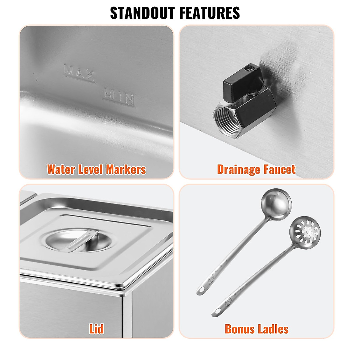 VEVOR 2-Pan Commercial Food Warmer, 24QT Electric Steam Table, 1200W Professional Countertop Stainless Steel Buffet Bain Marie with 86-185°F Temp Control for Catering and Restaurants, Silver