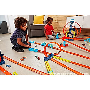 Hot Wheels Track Builder Unlimited Adjustable Loop Pack for Kids 6 Years Old & Up with 1 Hot Wheels Car, Spiral Loop, Launcher & 3 Tracks That Connects to Other Sets , Orange, Blue, Yellow