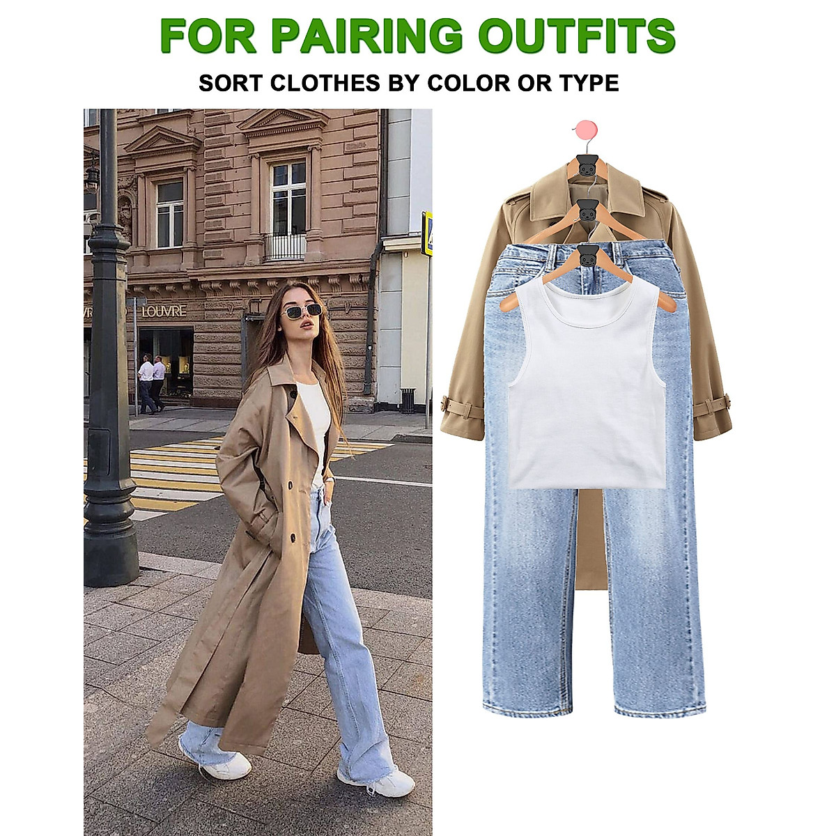 Space Saving Hanger Closet Organizer, Ultra- Premium ABS Hangers Hooks for Heavy Clothes Create Up to 5X Closet Space, Clips Fits All Hangers, College Dorm Room Essentials 18 Value Pack