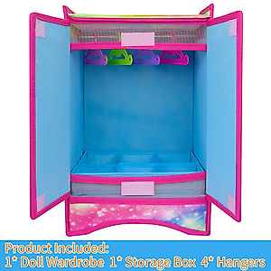 ZITA ELEMENT 18 Inch Girl Doll Accessories Closet Wardrobe Set - Including 18 Inch Doll Clothes Wardrobe, Hangers and Storage Box for Our My Generation Life Doll Accessories