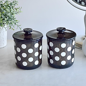 Youngever Plastic Apothecary Jars, Qtip Holder, Cotton Swab Holder, Bathroom Vanity Organizer for Cotton Balls, Cotton Pads, Qtips (2 Sets 15 Ounce, Polka Dot Design)