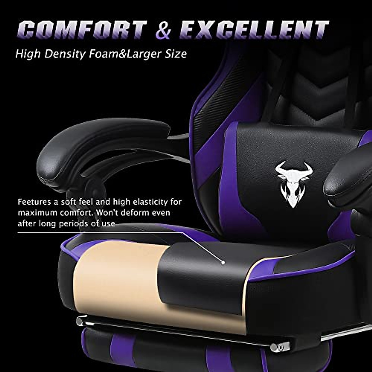 Purple Gaming Chair, Reclining Computer Chair with Footrest, High Back Gamer Chair with Massage, Large Computer Gaming Chair, Racing Style Desk Chair for Gaming, Big and Tall Gaming Chairs for Adults