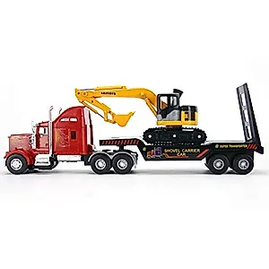 Big Daddy Big Rig Heavy Duty Tractor Trailer Low Boy Transport Flat Bed & Excavator Toy Trucks COMBO series