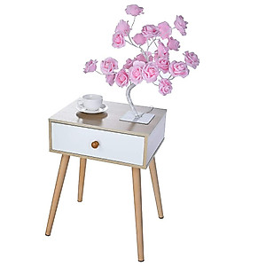 Toxz office products Modern Log Bedroom Livingroom Storage Cabinet Table,Drawer Cabinet,Solid Wood Legs,Display Desk,Anti-Slip Mat,Wood Grain Color(Ship from US!)