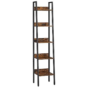 VASAGLE Bookshelf, 5-Tier Narrow Book Shelf, Ladder Shelf for Home Office, Living Room, Bedroom, Kitchen, Rustic Brown and Black ULLS109B01