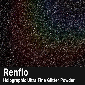 Renfio Holographic Ultra Fine Glitter Powder Metallic Resin Glitter PET Flakes Crafts Sequins 1/128" 0.008" 0.2mm Epoxy Chips Flakes for Tumblers Slime 1.75 Oz (50g) - Laser Black
