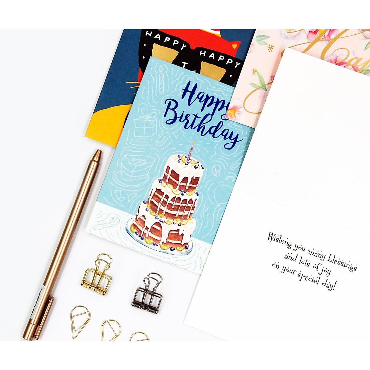 Minimalmart Birthday Cards Box Set of 32 Unique Designs Assorted Happy Birthday Premium Cards with GOLD EMBELLISHMENTS – Boxed Assortment Pack with Envelopes -Birthday Wishes Greeting Cards