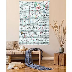 Lunarable Mathematics Room Tapestry King Size, Algebra Studies Lesson Notebook Page Sketches Formula Design Print, Wall Hanging Bedspread Bed Cover Wall Decor, 23" X 28", Multicolor