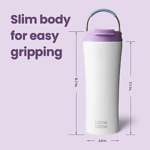 BOTTLE BOTTLE Insulated Coffee Tumblers with Dual-use Lid and Straw Double Walled Iced Travel Coffee Mug for Woman and Man 18 oz Stainless Steel Tumbler with Handle(Snow)