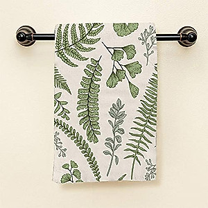 HGOD DESIGNS Green Leaves and Fern Pattern 100% Cotton Soft Bath Hand Towels for Bathroom Kitchen Hotel Spa, 15inX30in